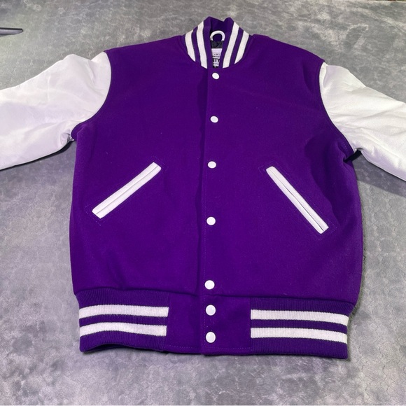 Varsity | Jackets & Coats | Purple Wool Body White Faux Leather Sleeves ...